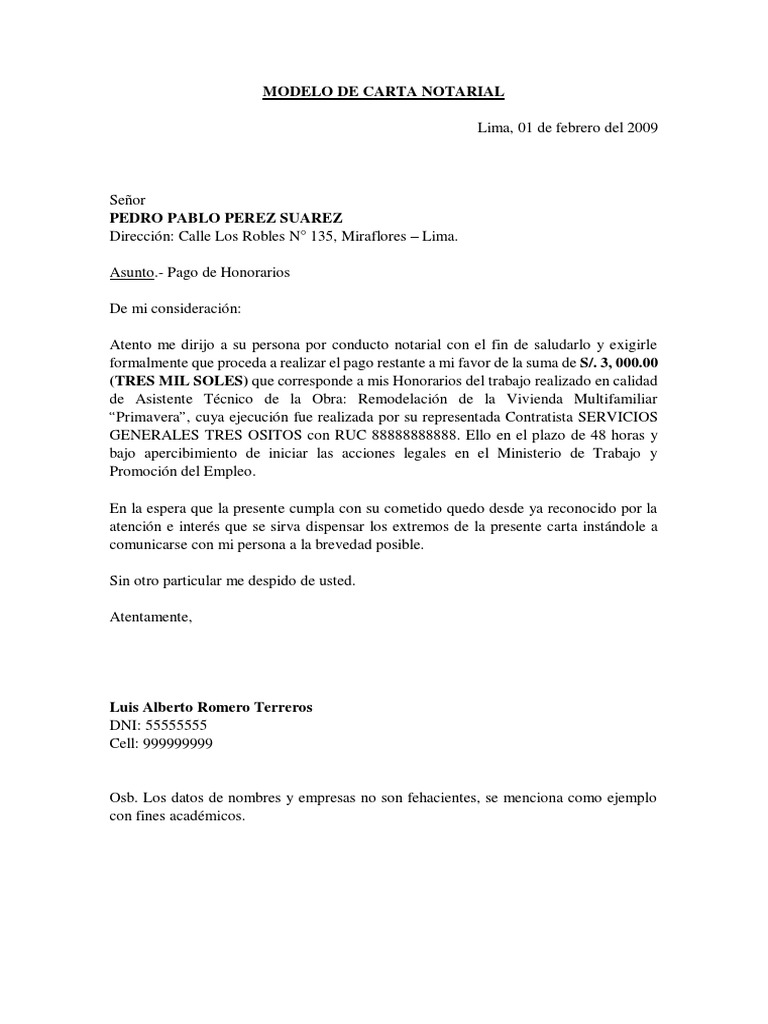 Modelo de Carta Notarial | PDF