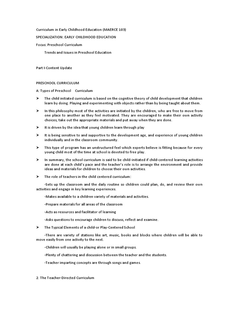 Curriculum in Early Childhood Education103 | PDF | Curriculum | Early ...