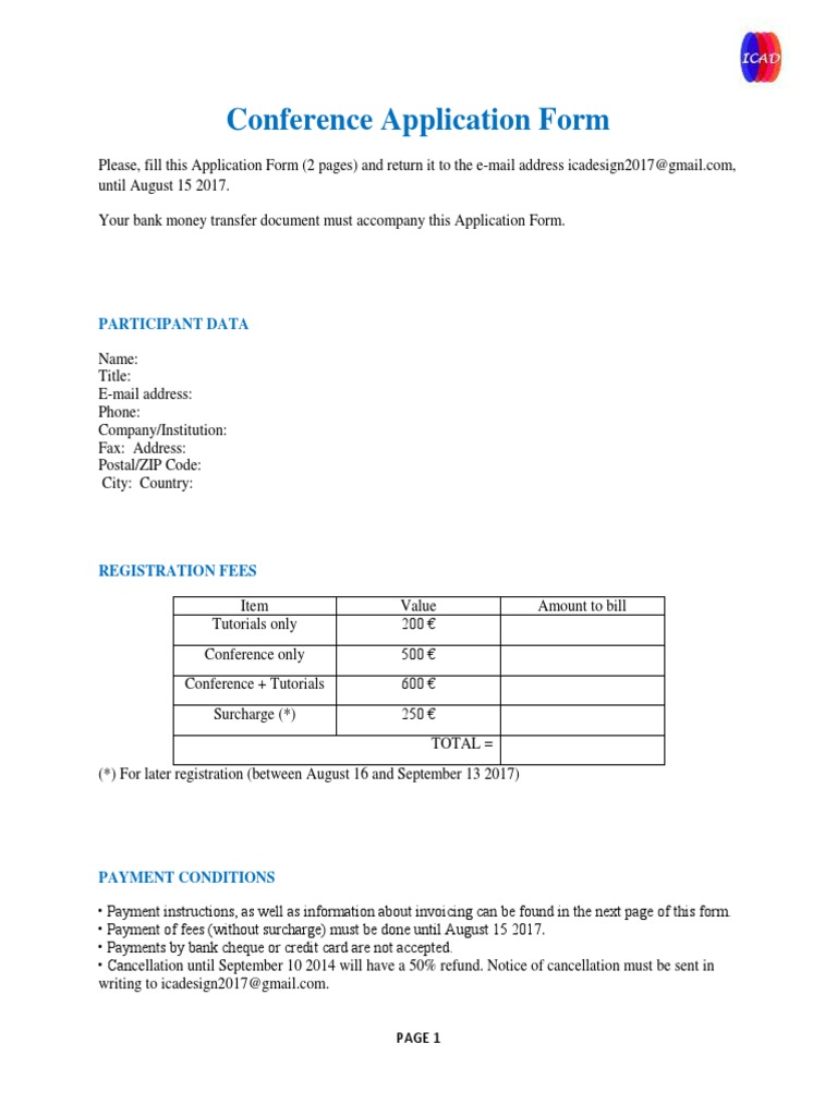 ICAD2017 Conference Application Form | PDF | Wire Transfer | Payments
