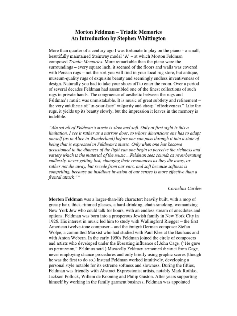 Morton Feldman - Triadic Memories Notes PDF | PDF | Religion And Belief ...