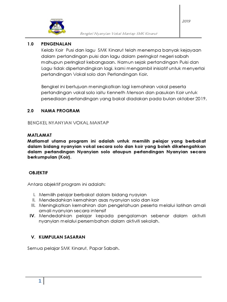 Kertas Kerja Cadangan Bengkel Koir 2019 | PDF
