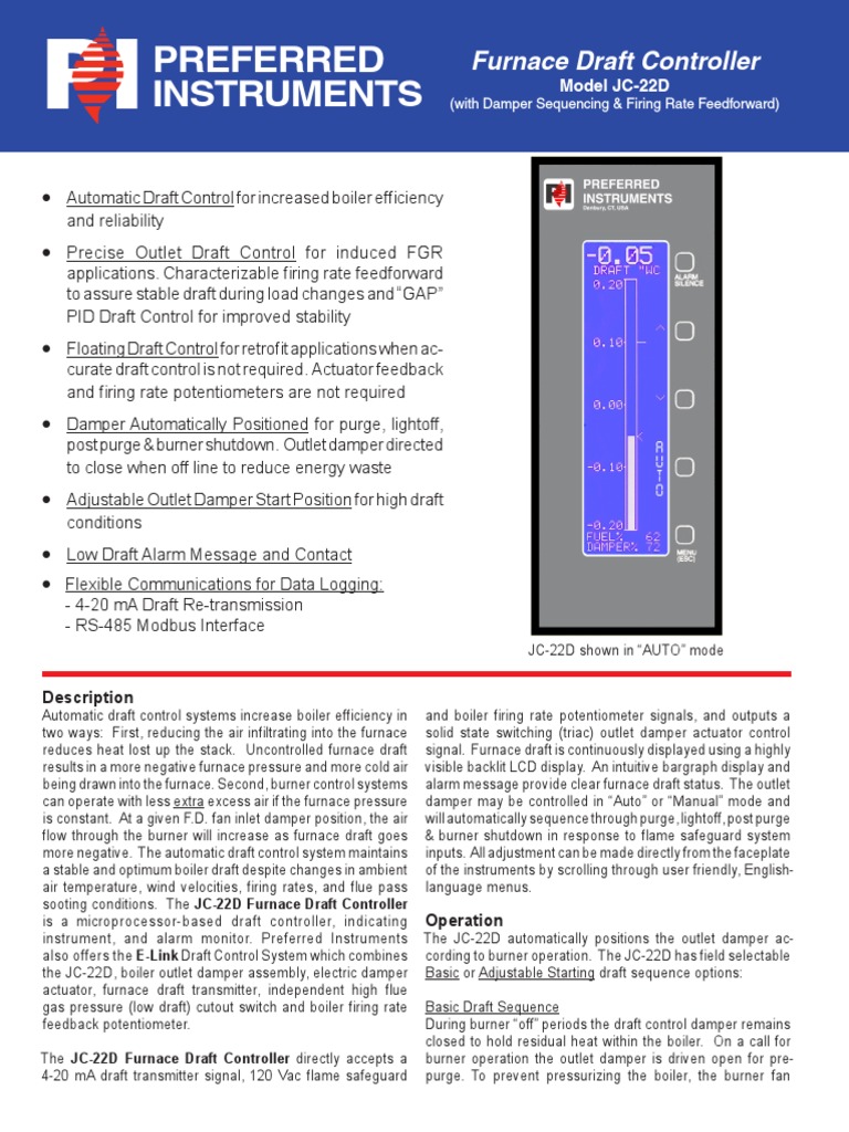 JC-22D Furnace Draft Controller Brochure | PDF | Control System | Furnace