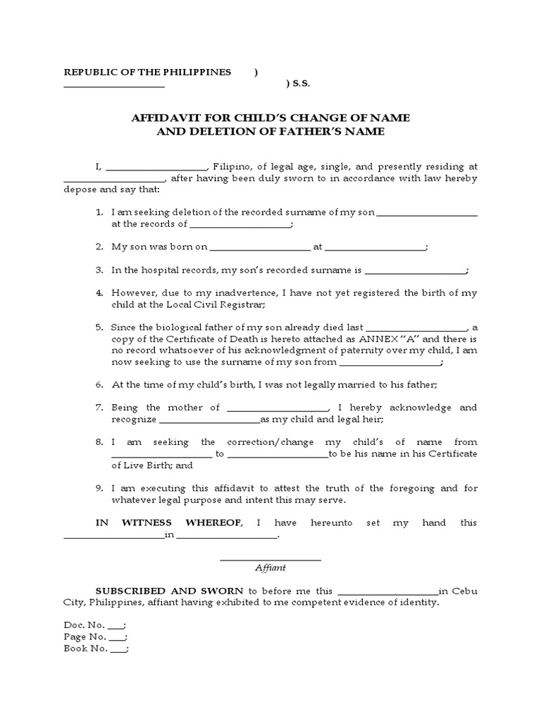 Affidavit Change of Name - Sample | PDF | Affidavit | Kinship And Descent
