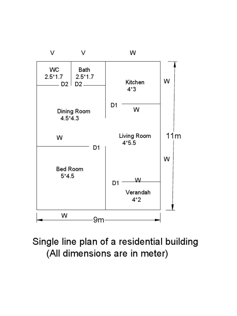 Single Line Plan of A Residential Building PDF | PDF