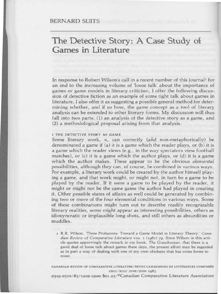 The Detective Story A Case Study of Games in Literature PDF | PDF