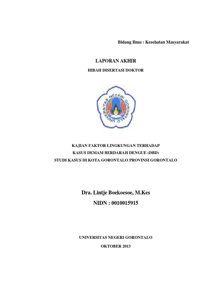 Kajian Faktor Lingkungan Terhadap Kasus Demam Berdarah Dengue DBD Studi Kasus Di Kota Gorontalo ...
