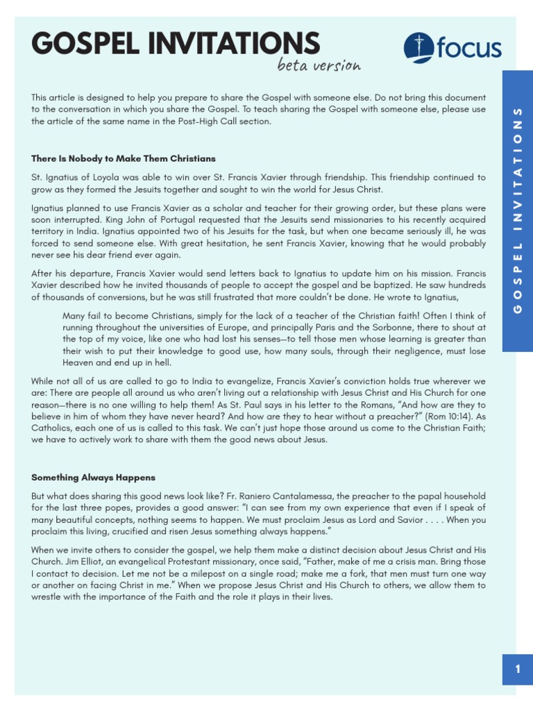 Prehighcall Gospel Invitations | PDF | Jesus | Catholic Church