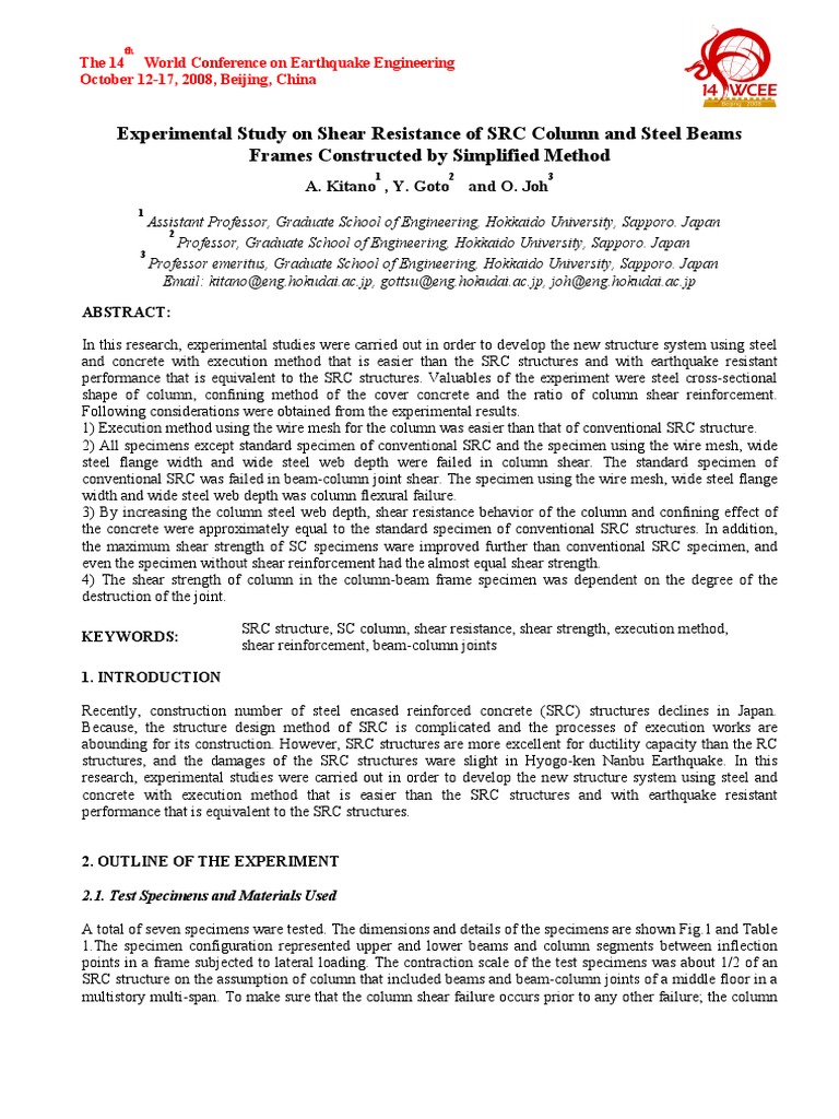 Experimental Study On Shear Resistance of SRC Column and Steel Beams ...