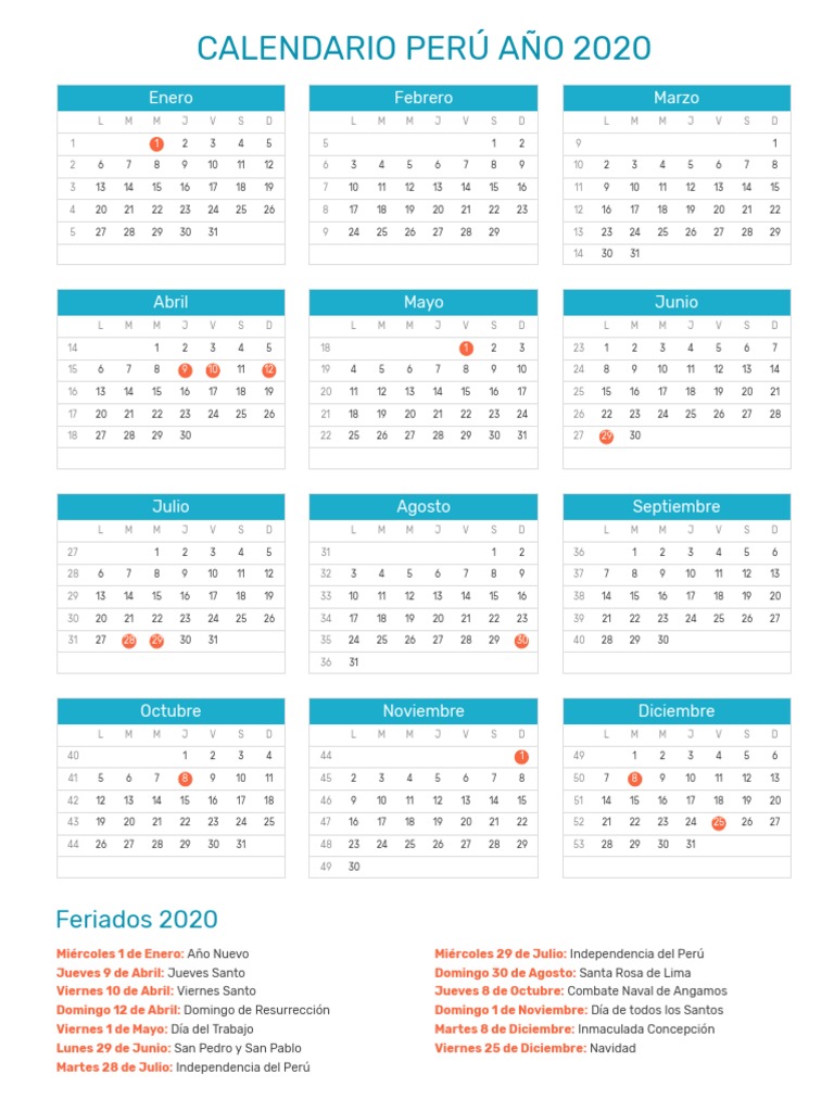Calendario Peru 2020 Con Feriados PDF | Descargar gratis PDF | Violencia
