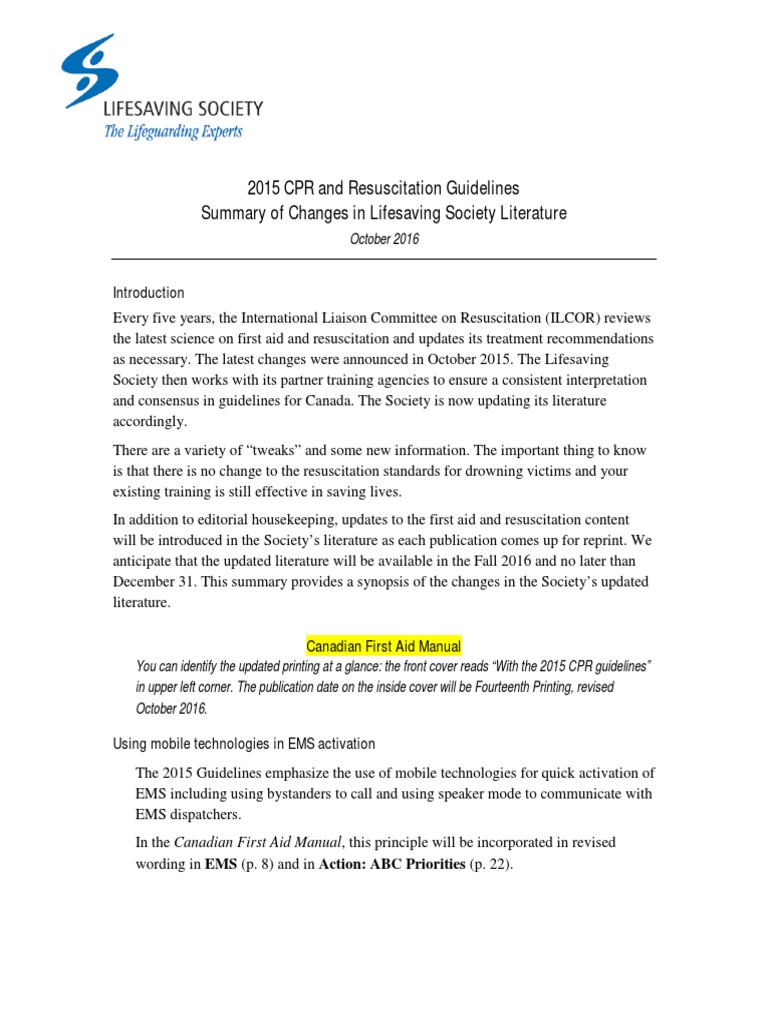 CPR and Resuscitation Guidelines Summary of Changes in Lifesaving ...