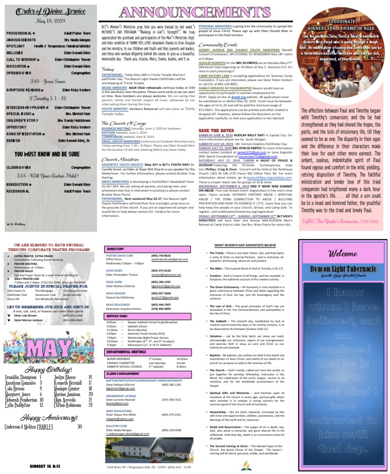Bulletin 05-18-2019 PDF | PDF | Sabbath In Christianity | Seventh Day ...