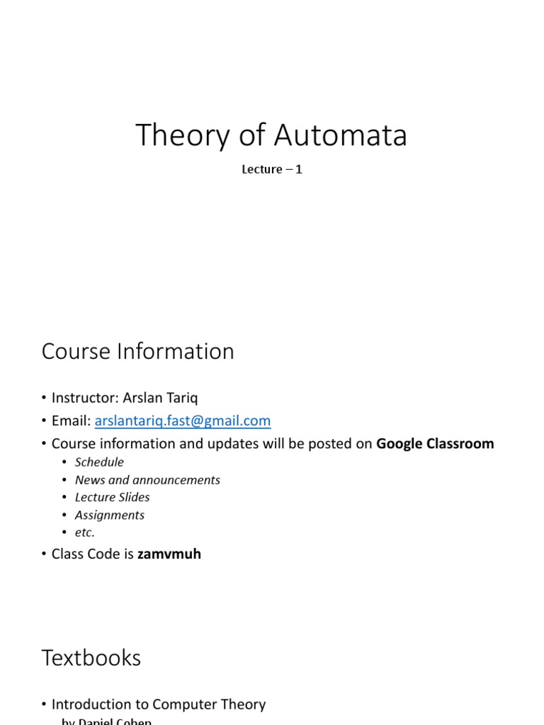 Theory Of Automata Lecture 1 Pdf Automata Theory Theory Of Computation