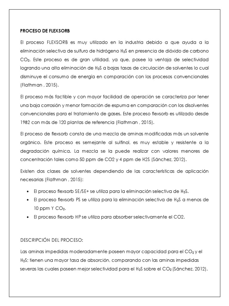 Proceso Flexsorb | PDF | Absorción (Química) | Dióxido de carbono
