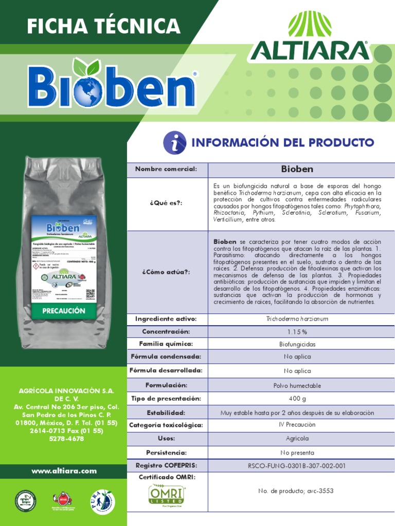 Bioben Ficha Tecnica PDF | PDF | Pesticida | Agricultura