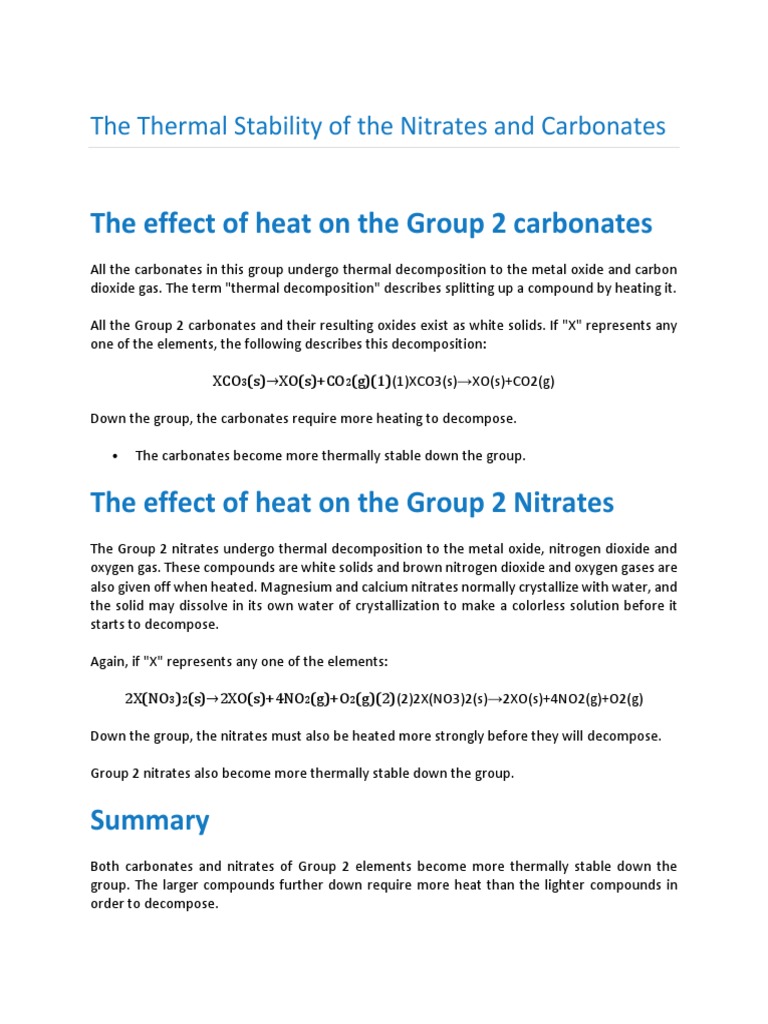 Thermal Stability of Group 2 Nitrates & Carbonates | PDF | Ion | Carbonate