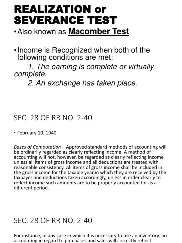 REALIZATION PRINCIPLE | PDF | Gross Income | Tax Refund