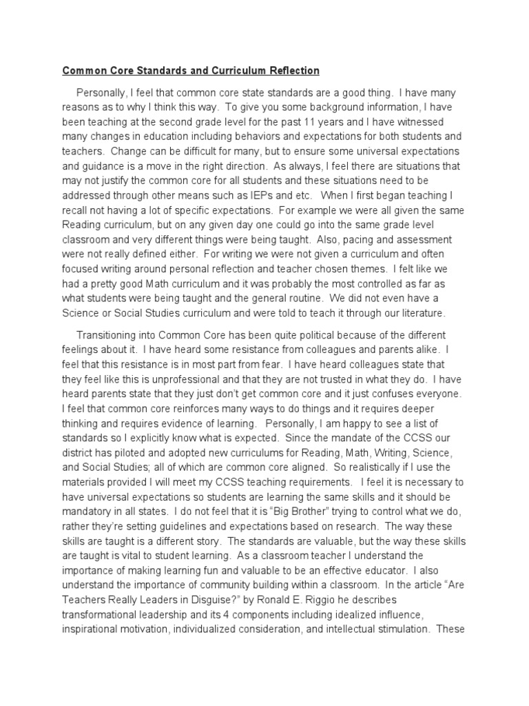 Curriculum Reflection | PDF | Common Core State Standards Initiative ...