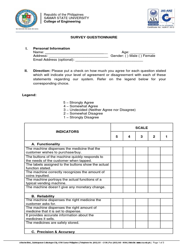Survey Questionnaire: College of Engineering | PDF | Computing | Business