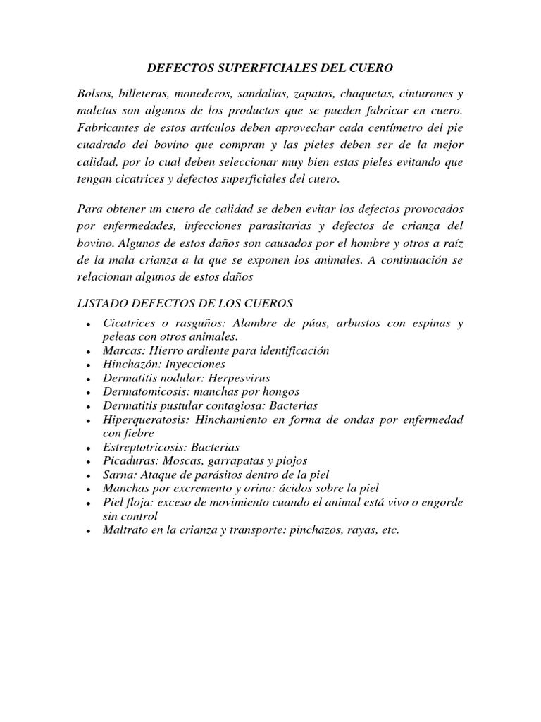 Defectos Superficiales Del Cuero | PDF | Cuero | Vacas