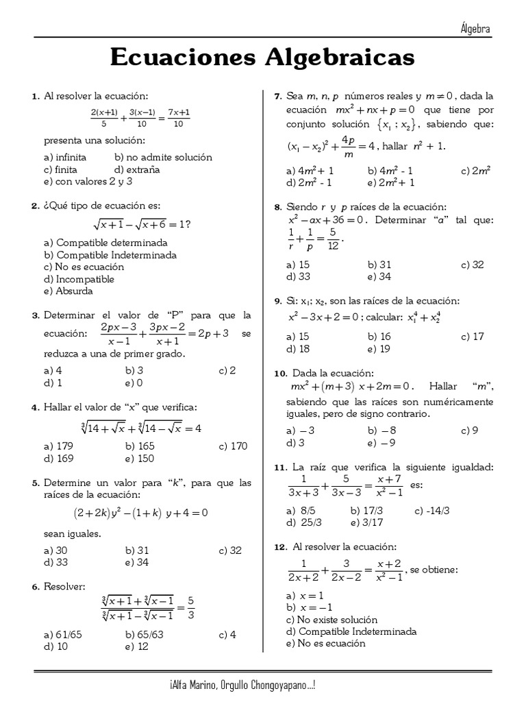 Ecuaciones Algebraicas | PDF | Ecuaciones | Álgebra