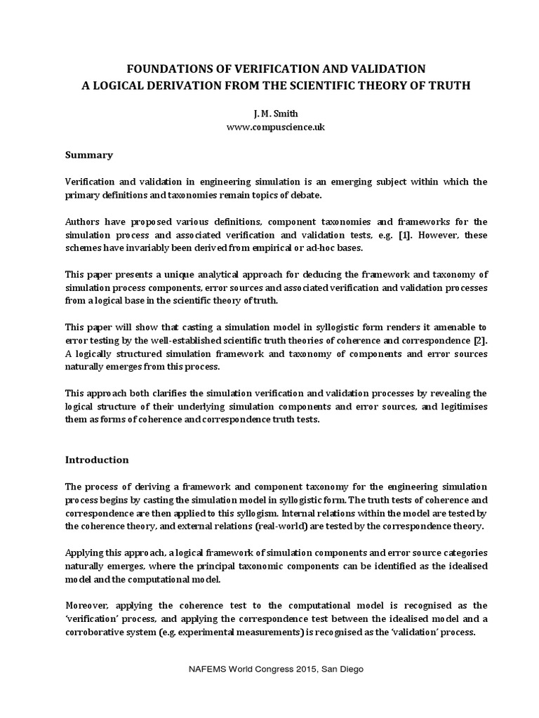 Foundations of Verification and Validation A Logical Derivation From ...