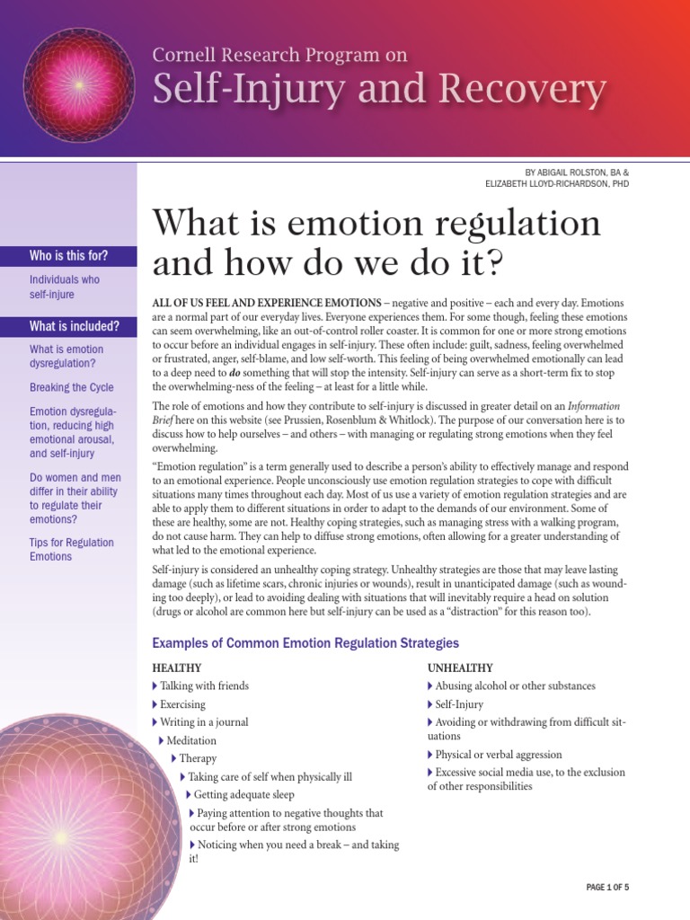 Managing Emotions and Self-Injury | PDF | Coping (Psychology) | Emotions