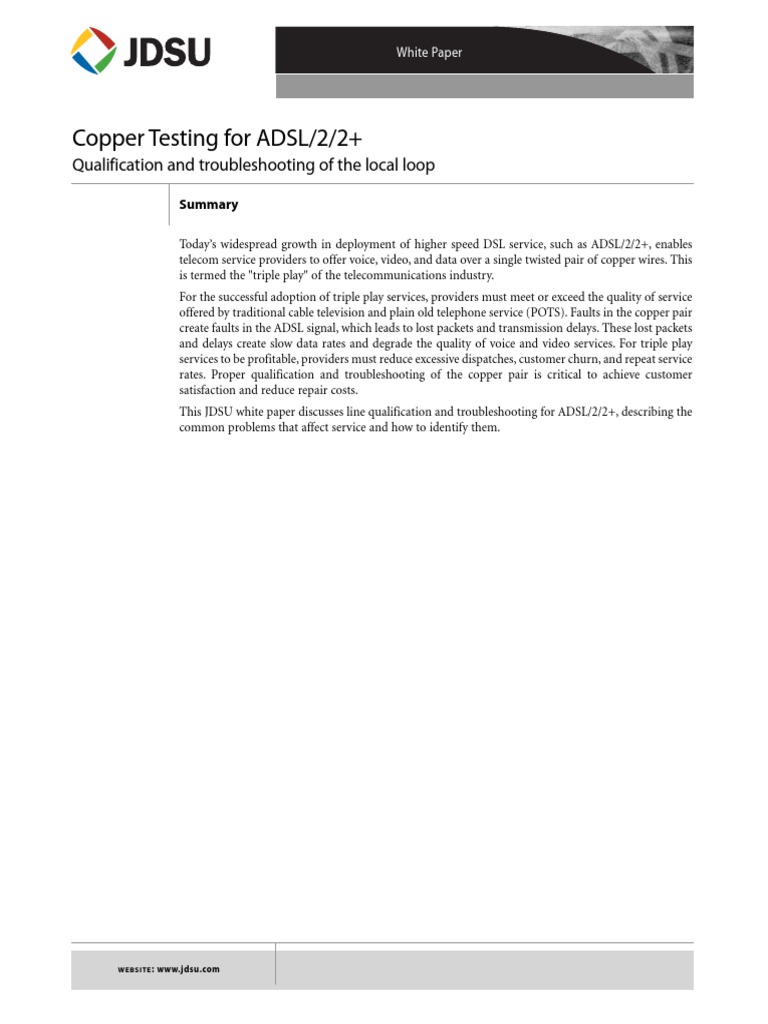 Copper Testing For Adsl/2/2+ | PDF | Digital Subscriber Line | Electric ...