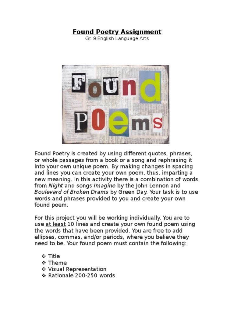 Found Poetry Assignment: Gr. 9 English Language Arts | PDF | Poetry