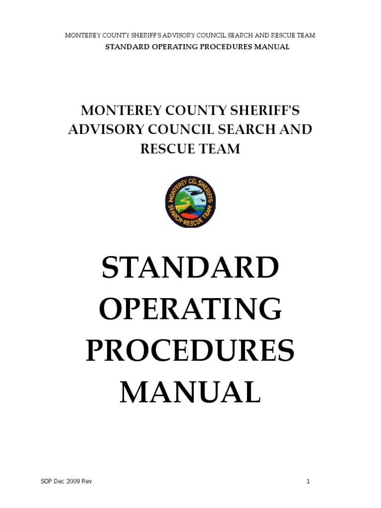 Standard Operating Procedures Manual: Monterey County Sheriff'S Advisory Council Search and ...