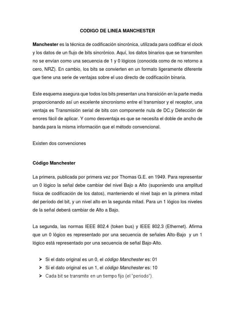 Código de Línea Manchester: Ventajas y Normas | PDF | Ingenieria ...