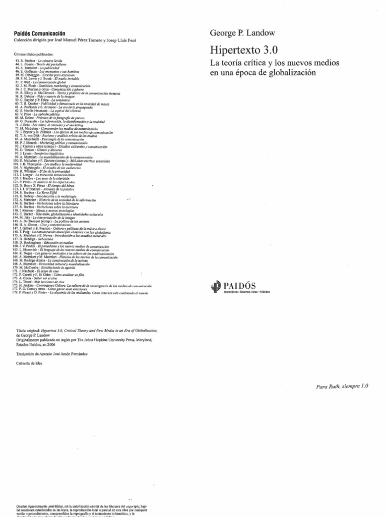 Hipertexto 3.0 (George Landow) PDF | PDF | Hipertexto | Blog