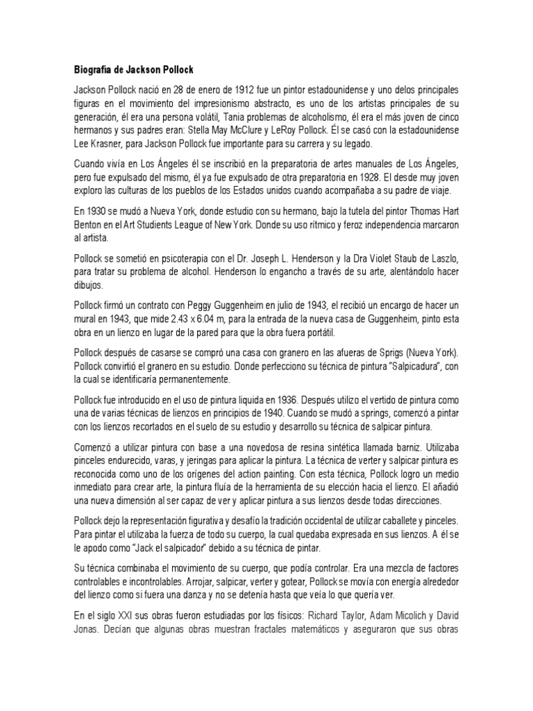 Biografía de Jackson Pollock | PDF | Medios de arte | Pinturas