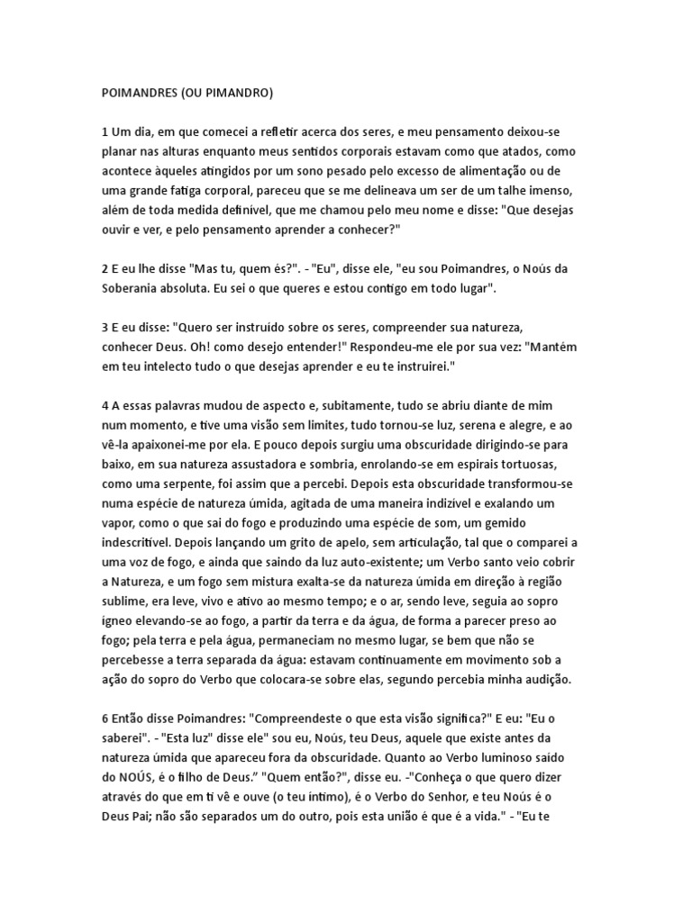 Poimandres (Ou Pimandro) | PDF | Imortalidade | Logos (cristianismo)