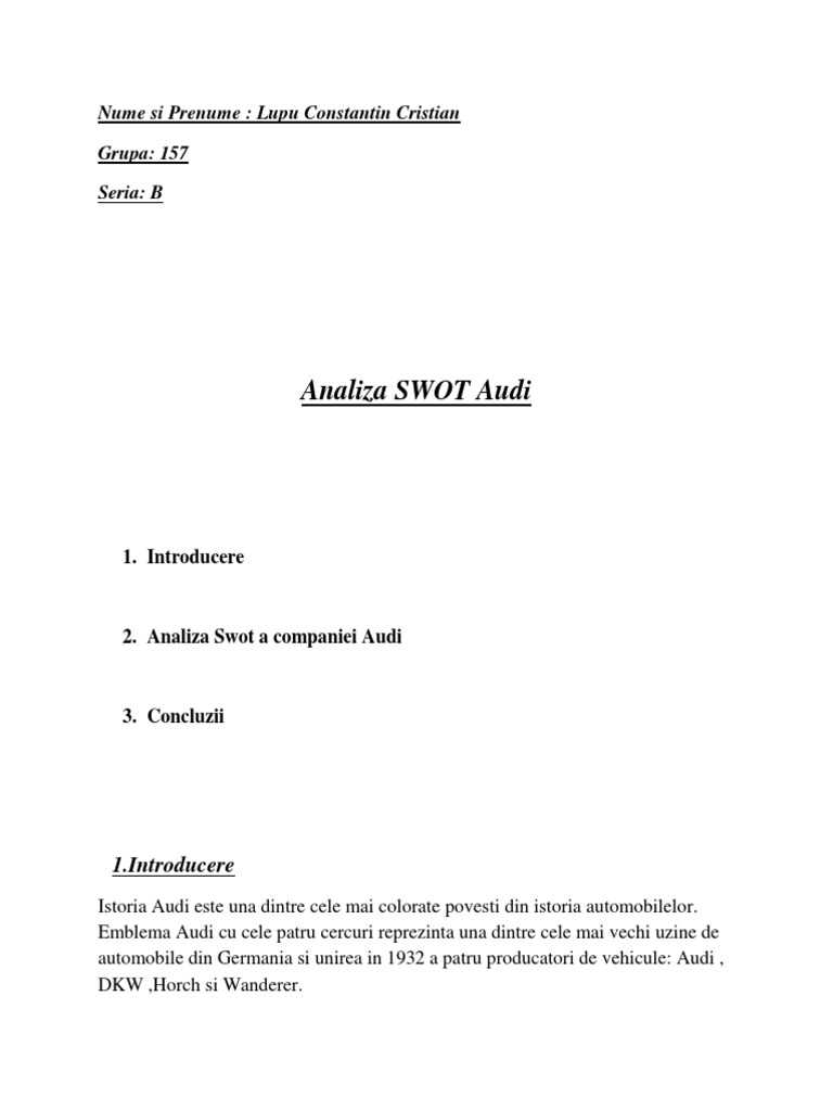 Analiza Swot Audi | PDF