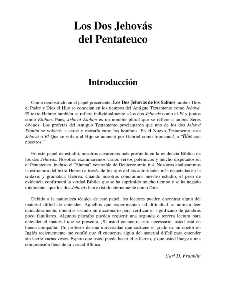 2jehovahs Pentateuch Esp PDF | PDF | Jehová | Libro del Génesis