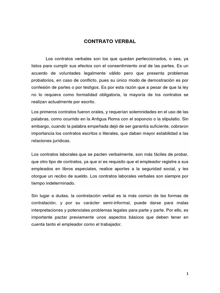 Contrato Verbal | PDF | Derecho laboral | Testimonio