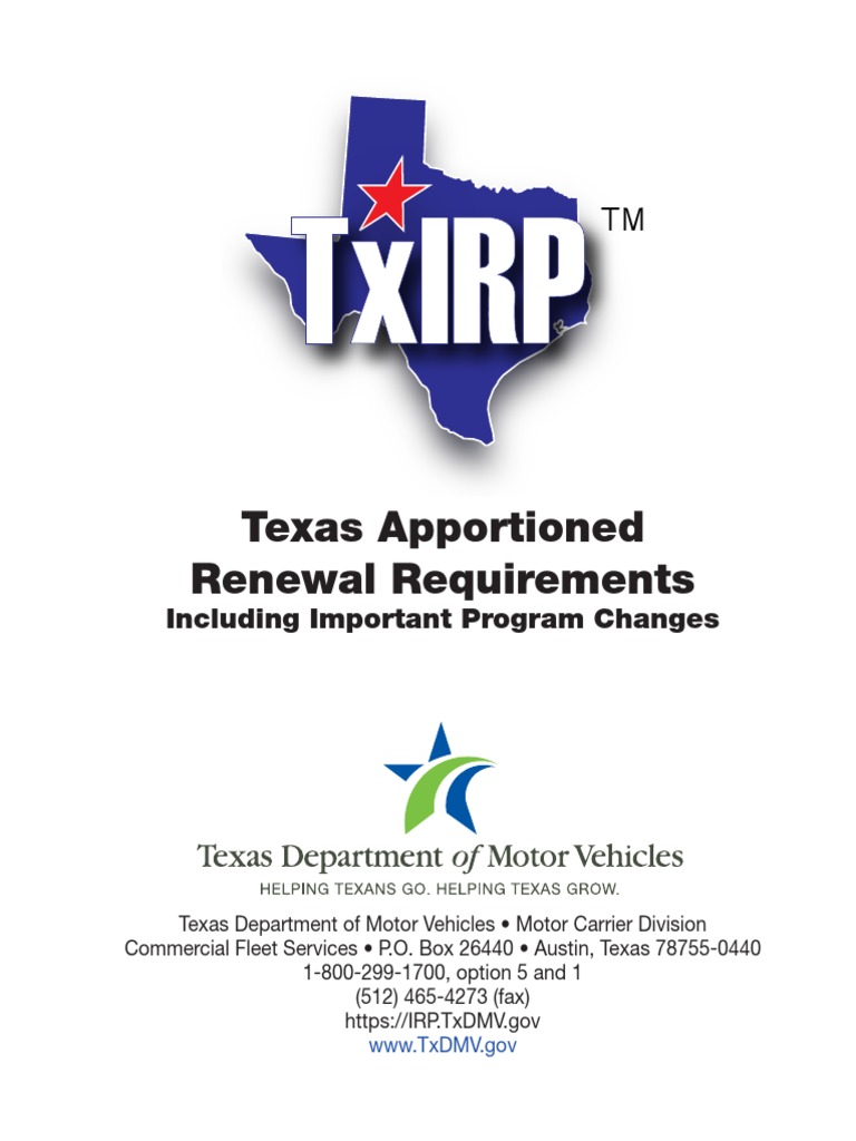 TxIRP Renewal Instruction Booklet | PDF | Truck | Cargo