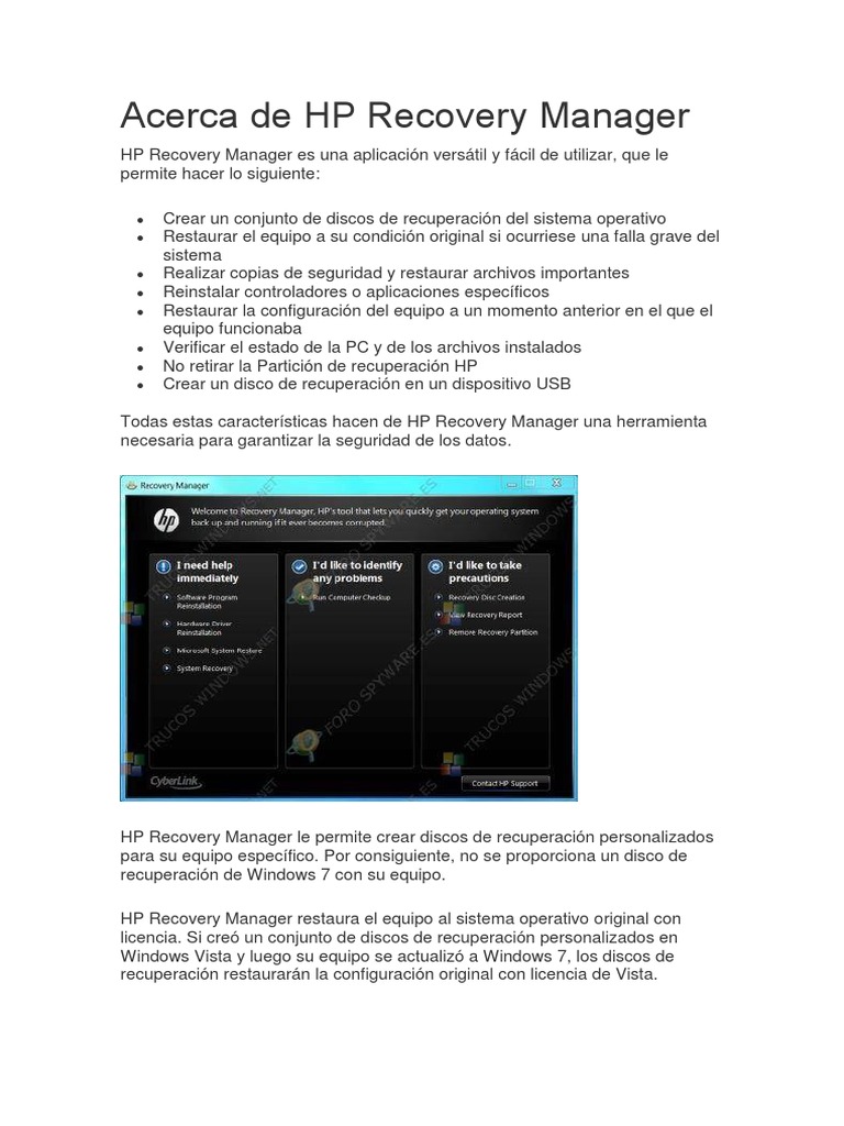 Acerca de HP Recovery Manager | PDF | Archivo de computadora | Point and Click