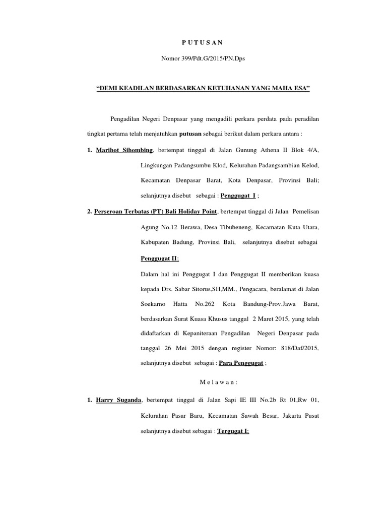 Putusan Perkara Perdata 399/Pdt.G/2015 | PDF | Pengelolaan Keuangan ...