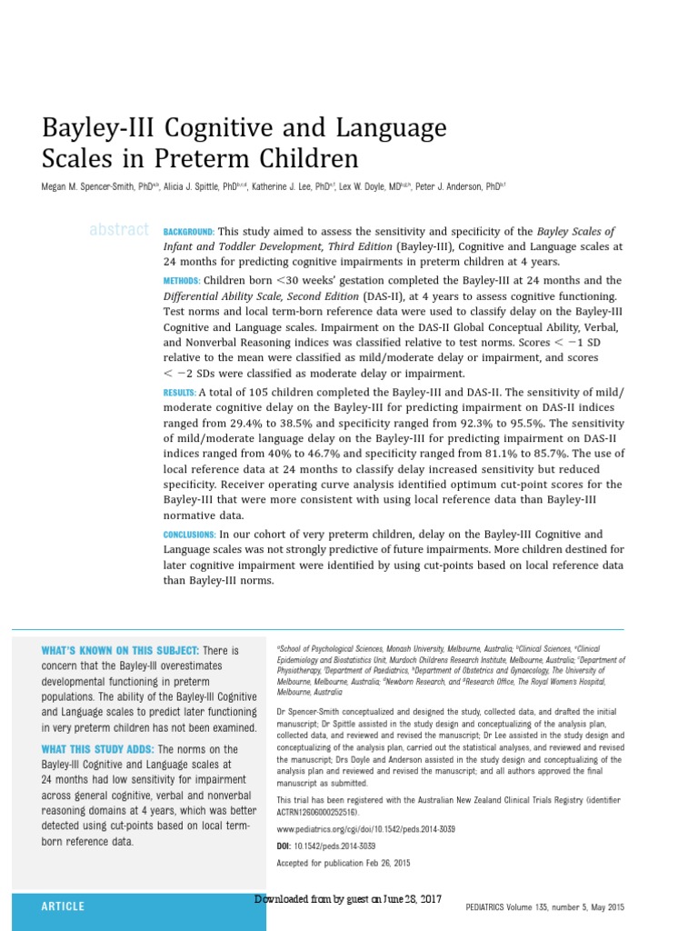 Bayley-III Cognitive and Language | PDF | Sensitivity And Specificity ...
