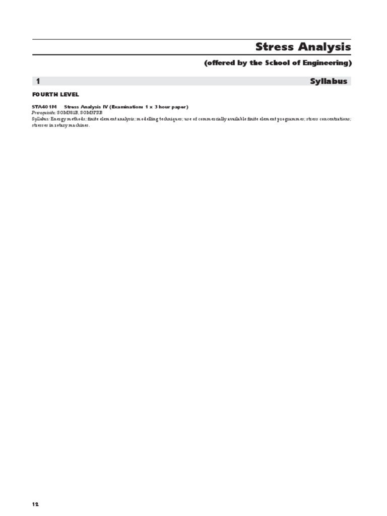 Stress Analysis IV Syllabus Overview | PDF
