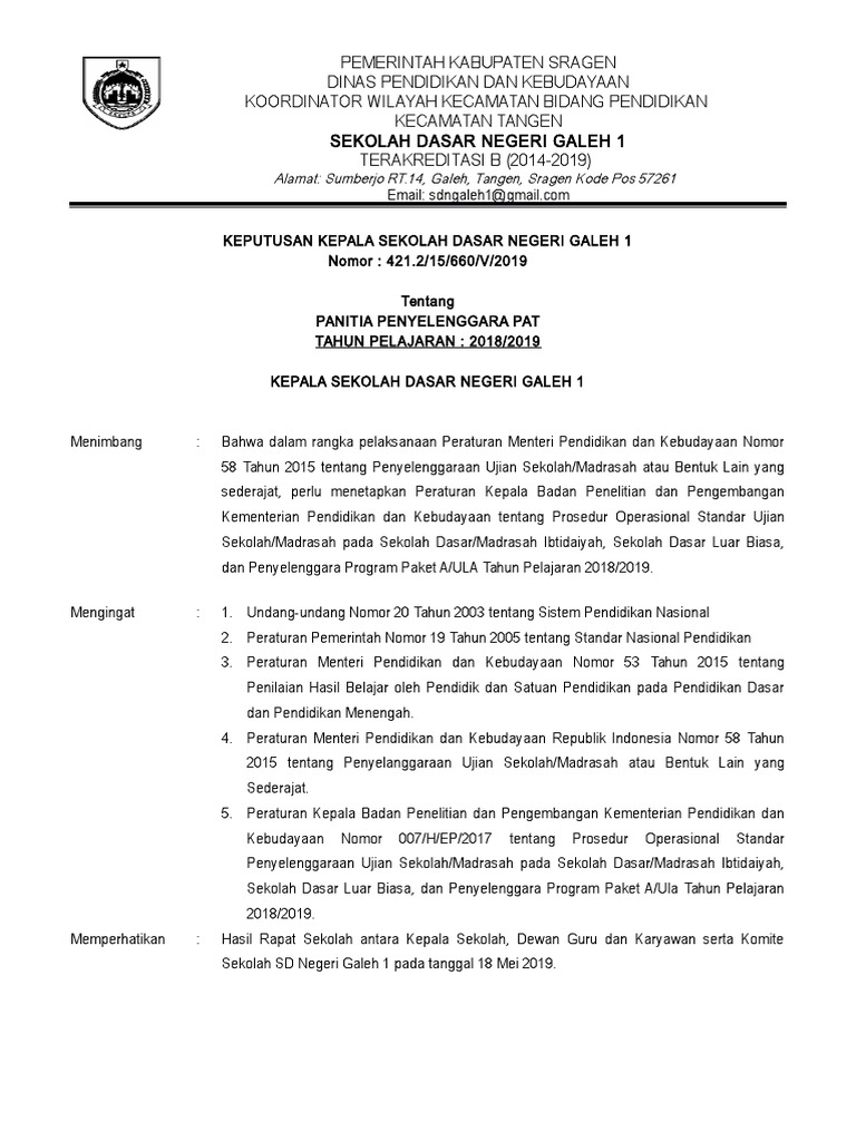 Panitia Penyelenggara PAT SD Galeh 1 | PDF