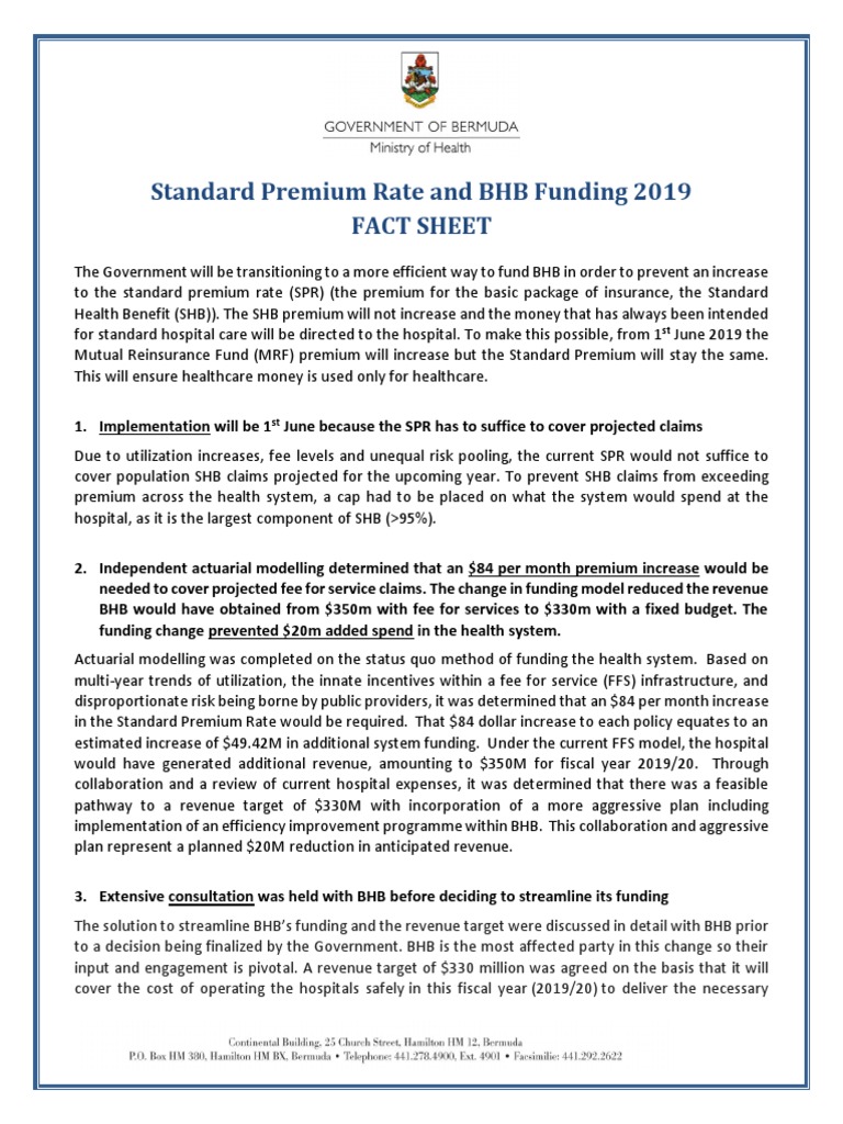 SPR BHB Funding Fact Sheet May 2019 | PDF | Fee For Service | Health Care SPR BHB Funding Fact Sheet May 2019 | PDF | Fee For Service | Health Care
