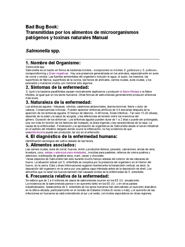 Bad Bug Book (Español) | PDF | Salmonela | Cólera
