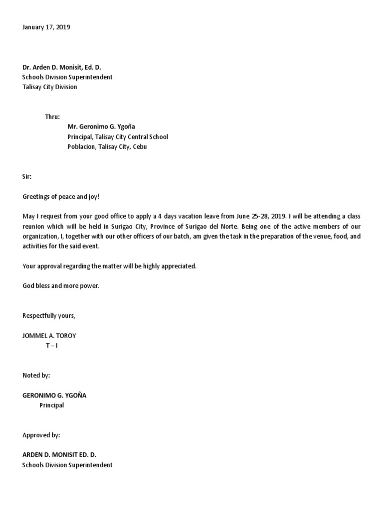 Vacation Leave Request for Reunion | PDF | Wellness