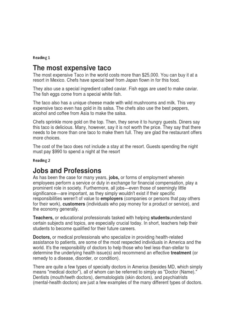 Reading 1 English Level 10 | PDF | Physician | Foods