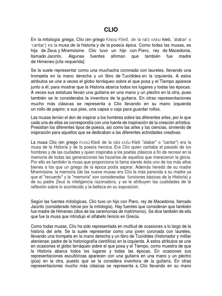 Clio | PDF | Musa | Religión Griega Antigua