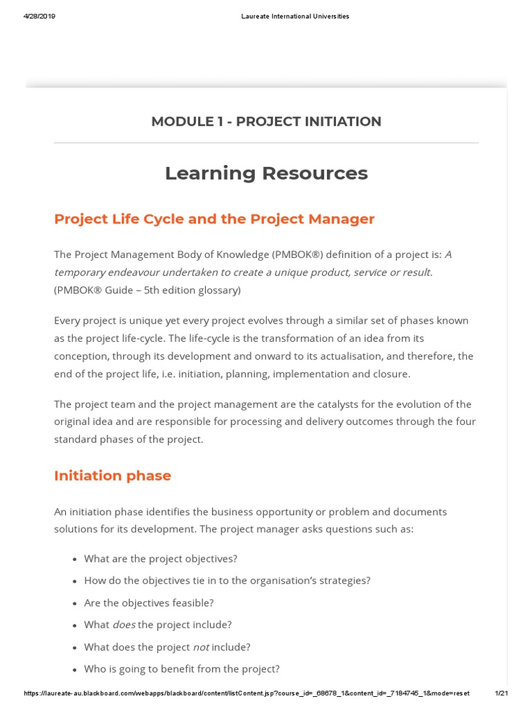 Module 1 - Project Initiation | PDF | Project Management | Business