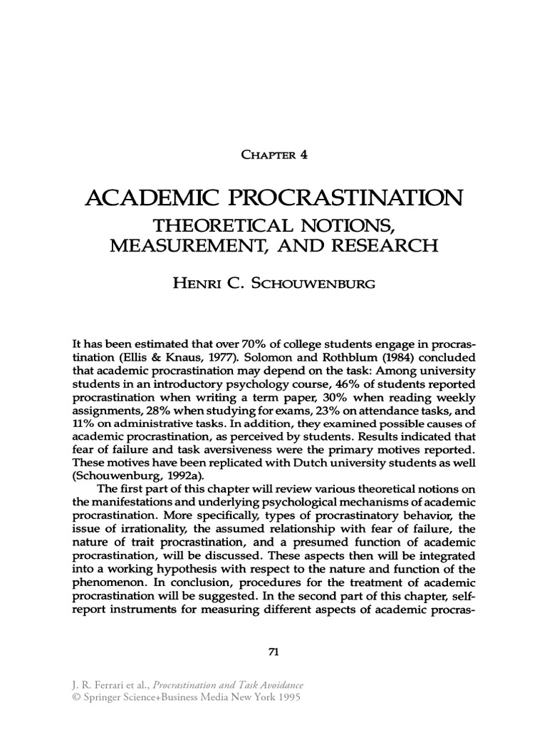 Academic Procrastination: Theoretical Notions, Measurement, and ...