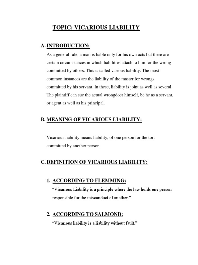 Vicarious Liability Explained | PDF | Vicarious Liability | Law Of Agency